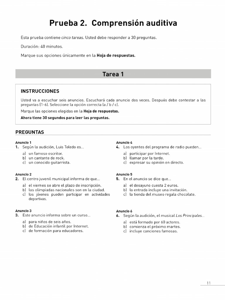 PRUEBA DELE B1 | Calificaciones | Pruebas