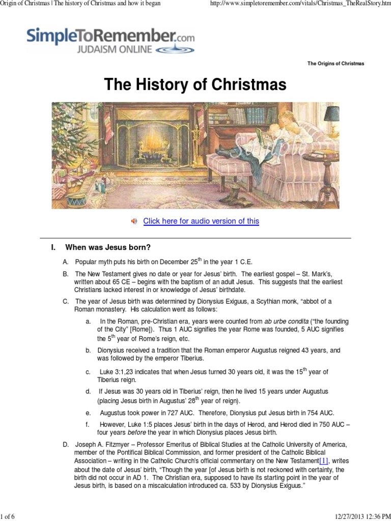 Origin of Christmas - The History of Christmas and How It Began | PDF ...