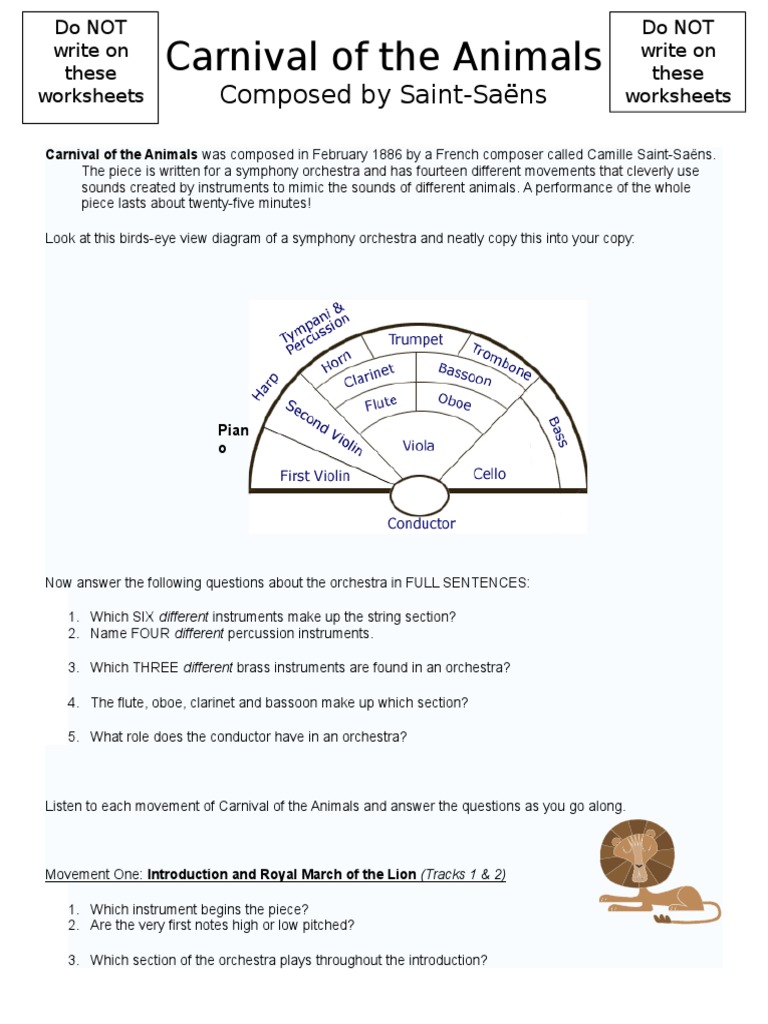 Carnival of the Animals Composed by Saint-Saëns | PDF | The Carnival Of ...