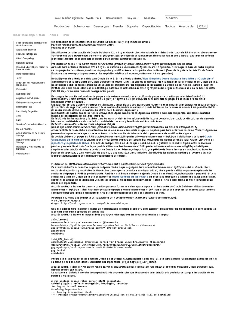 Simplificación De La Instalación De Oracle Database 12c U 11g En Oracle Linux 6 Pdf Base De