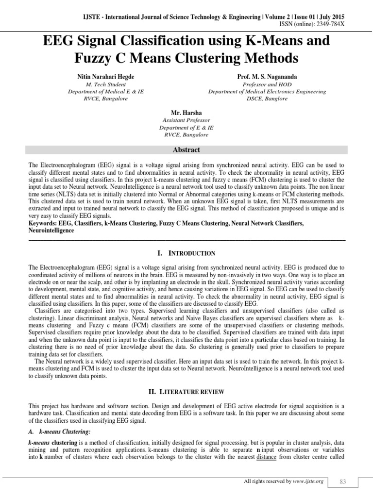 EEG Signal Classification Using K-Means and Fuzzy C Means Clustering Methods | PDF | Cluster ...