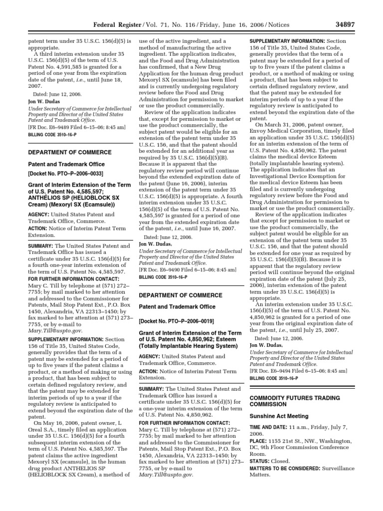 Interim Patent Term Extensions Granted | PDF