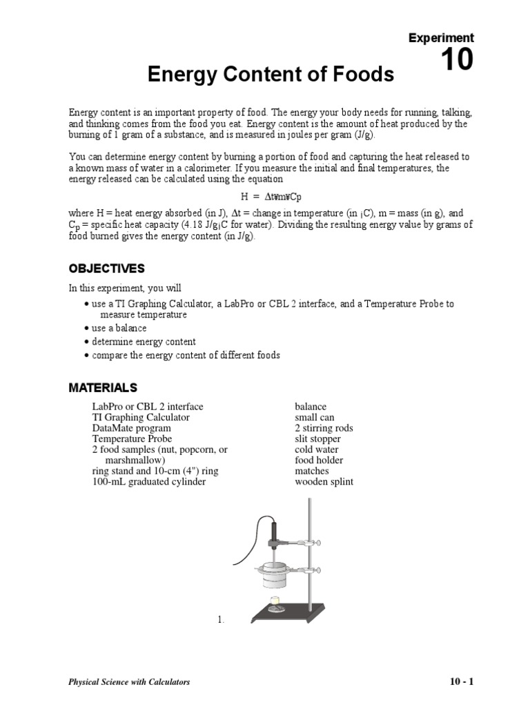 Energy Content of Foods: Experiment | PDF | Heat Capacity | Heat