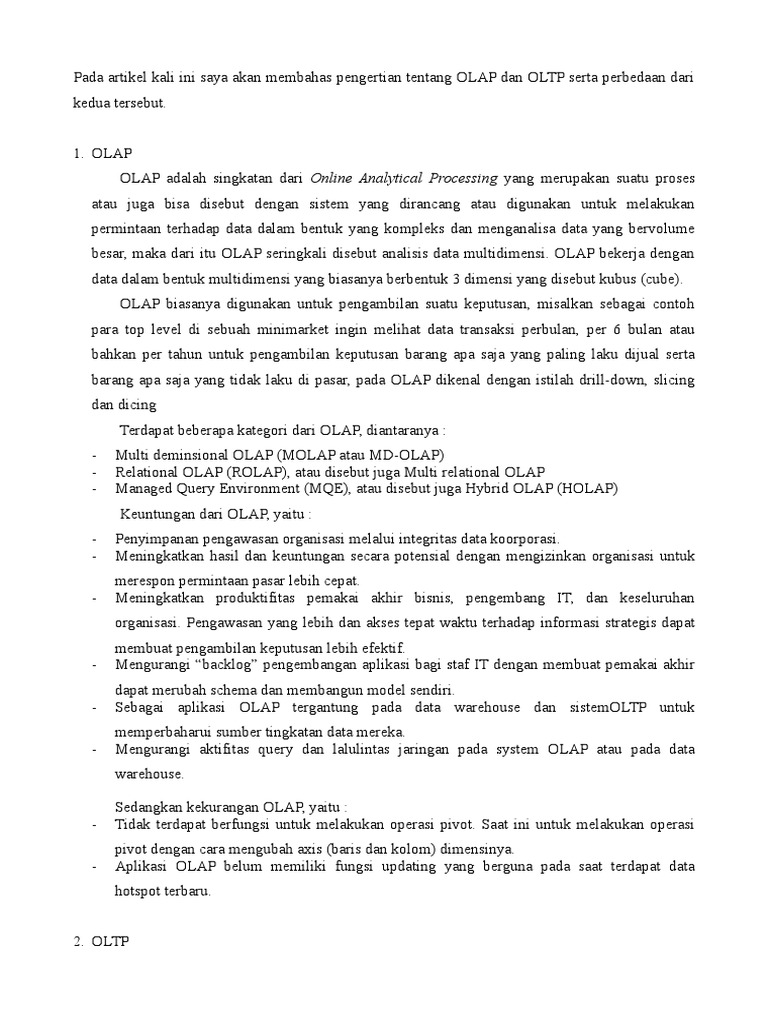 Perbedaan OLAP dan OLTP | PDF