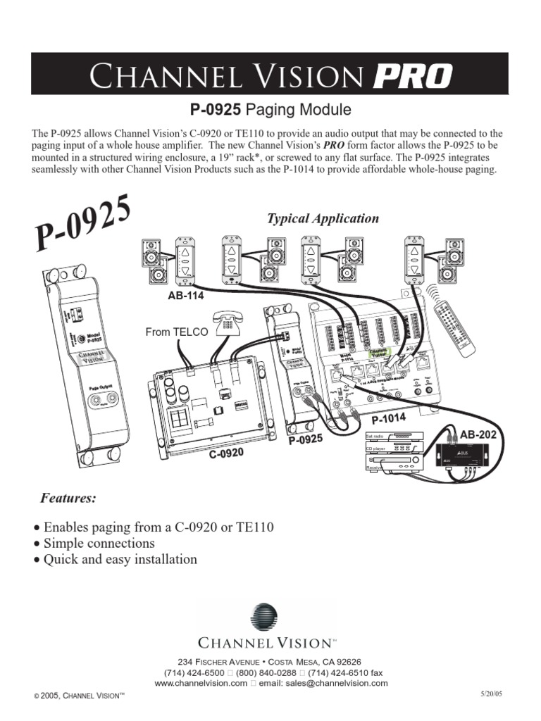 Channel Vision P-0925 Data Sheet | PDF