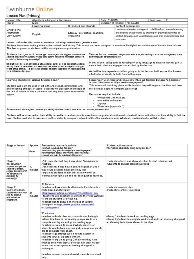 Aboriginal Art | PDF | Reading Comprehension | Lesson Plan