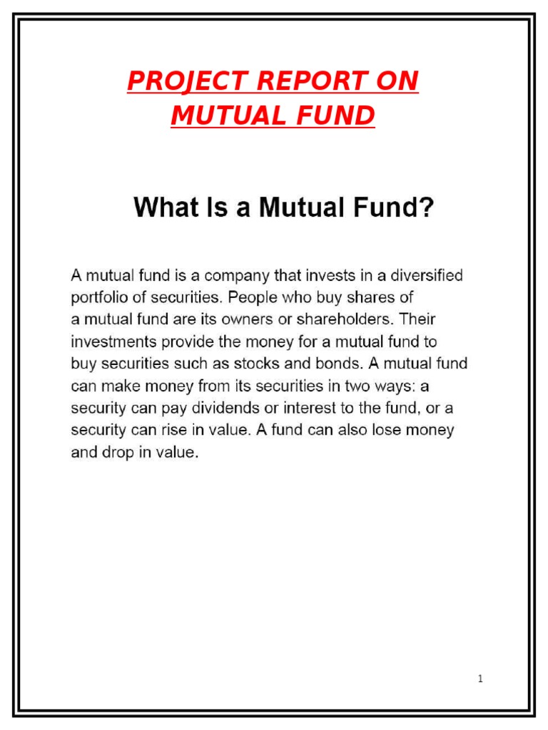 Project Report On Mutual Fund | PDF | Working Capital | Market Liquidity