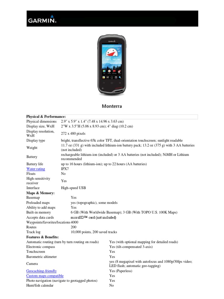 Monterra GPS Device Specifications | PDF