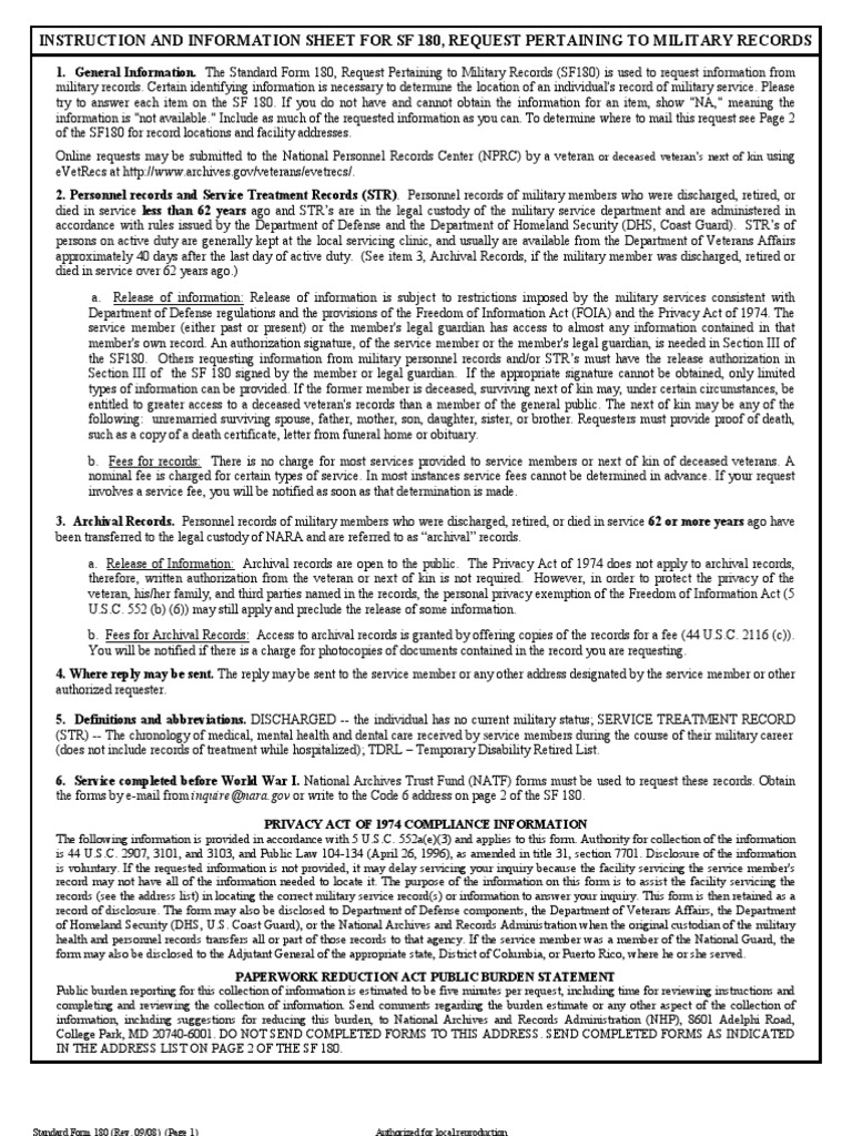 Standard Form 180 | PDF | Officer (Armed Forces) | Military