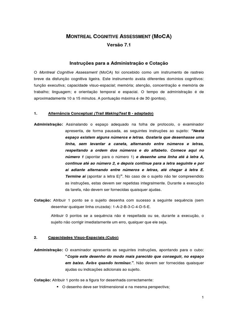 MoCA Instructions Portuguese | PDF | Portugal | Memória
