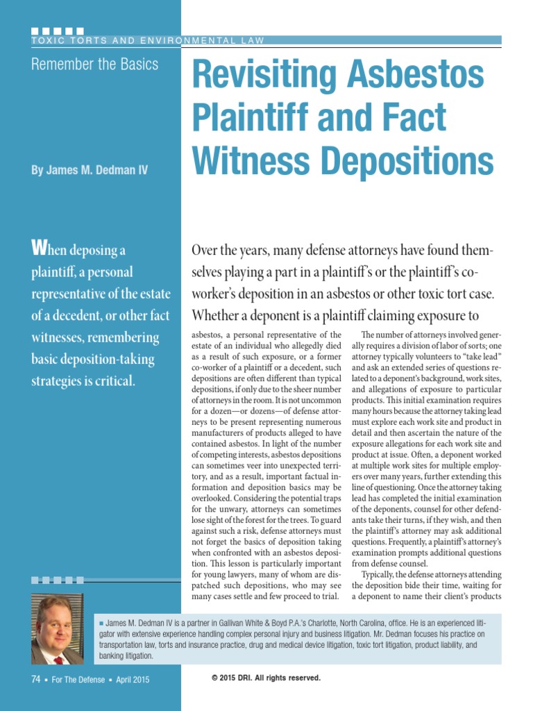 Revisiting Asbestos Plaintiff and Fact Witness Depositions | PDF ...
