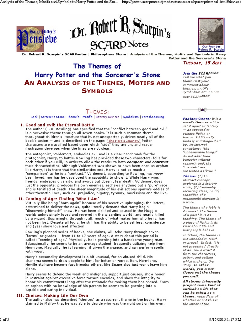 Analysis of The Themes, Motifs and Symbols in Harry Potter and The ...