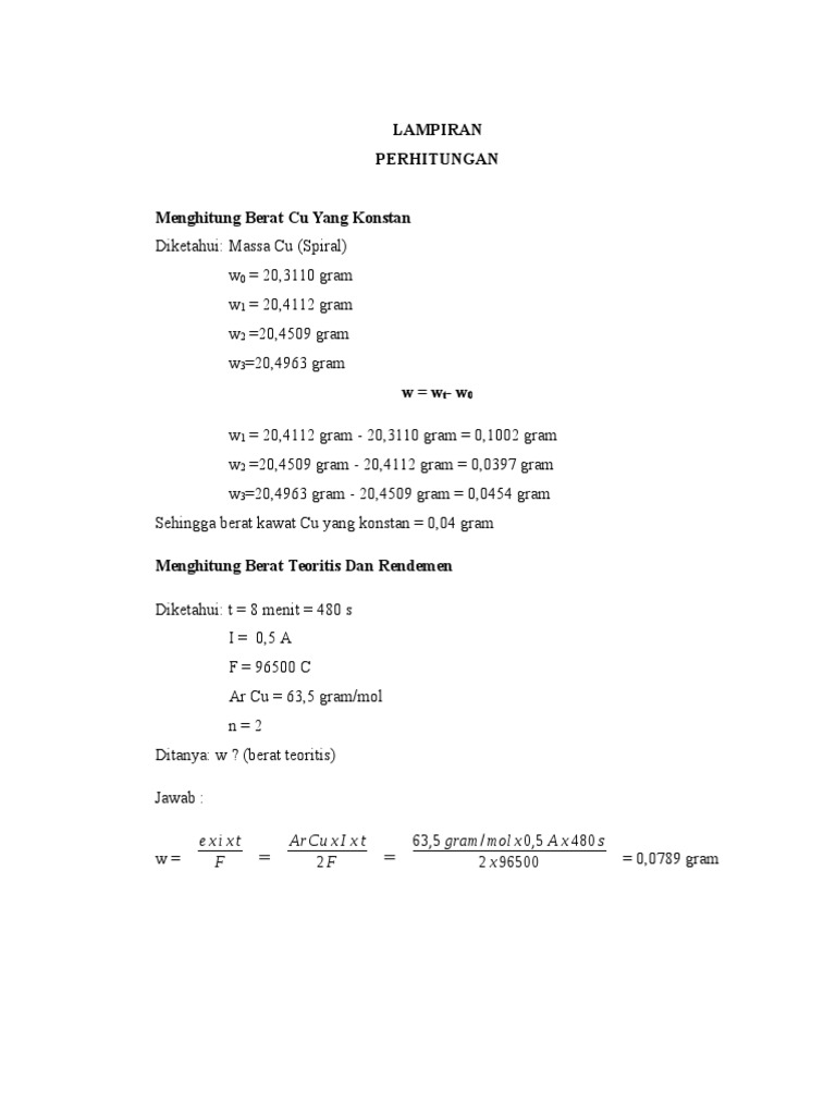 Menghitung Berat dan Rendemen Cu | PDF
