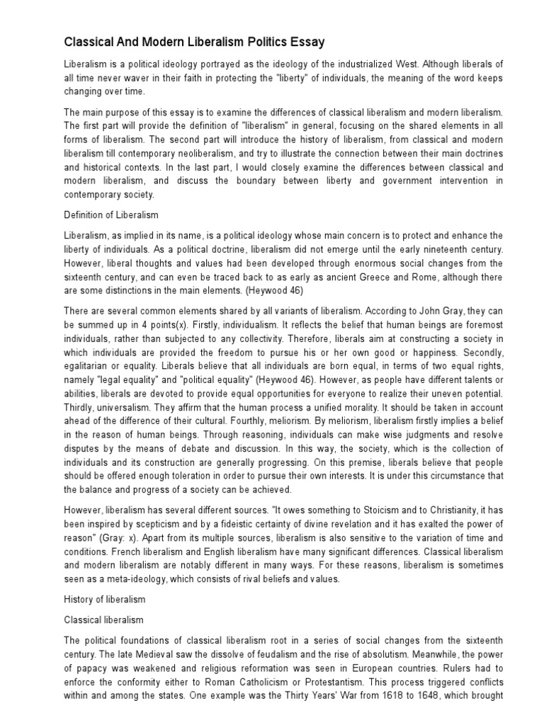 Classical Liberalism Vs Modern Liberalism