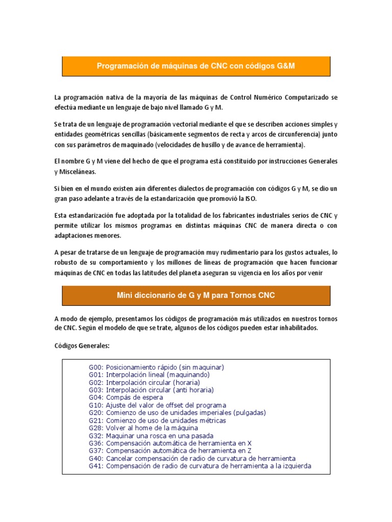 Programación de Máquinas de CNC Con Códigos G y M | PDF | Control ...