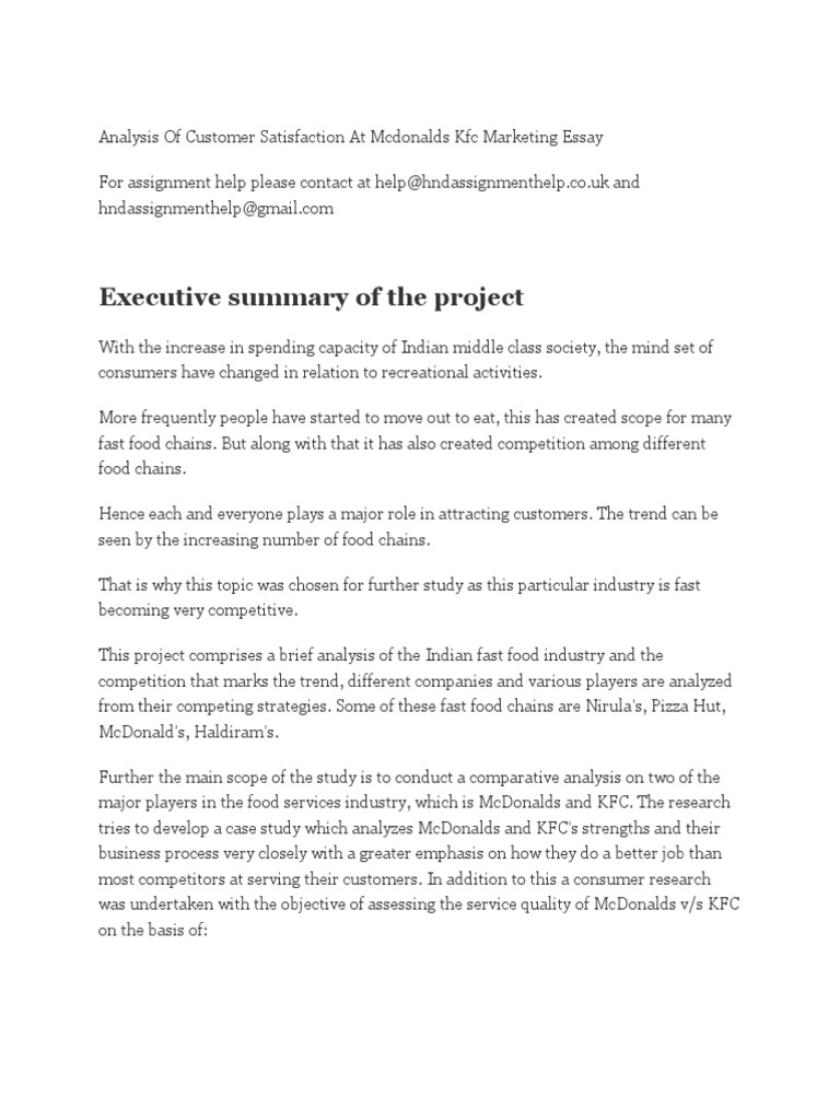 Analysis of Customer Satisfaction at Mcdonalds KFC Marketing Essay ...
