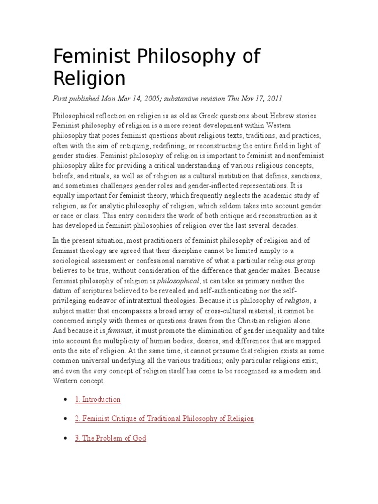 Feminist Philosophy of Religion (Stanford) | PDF | Feminism | Gender ...