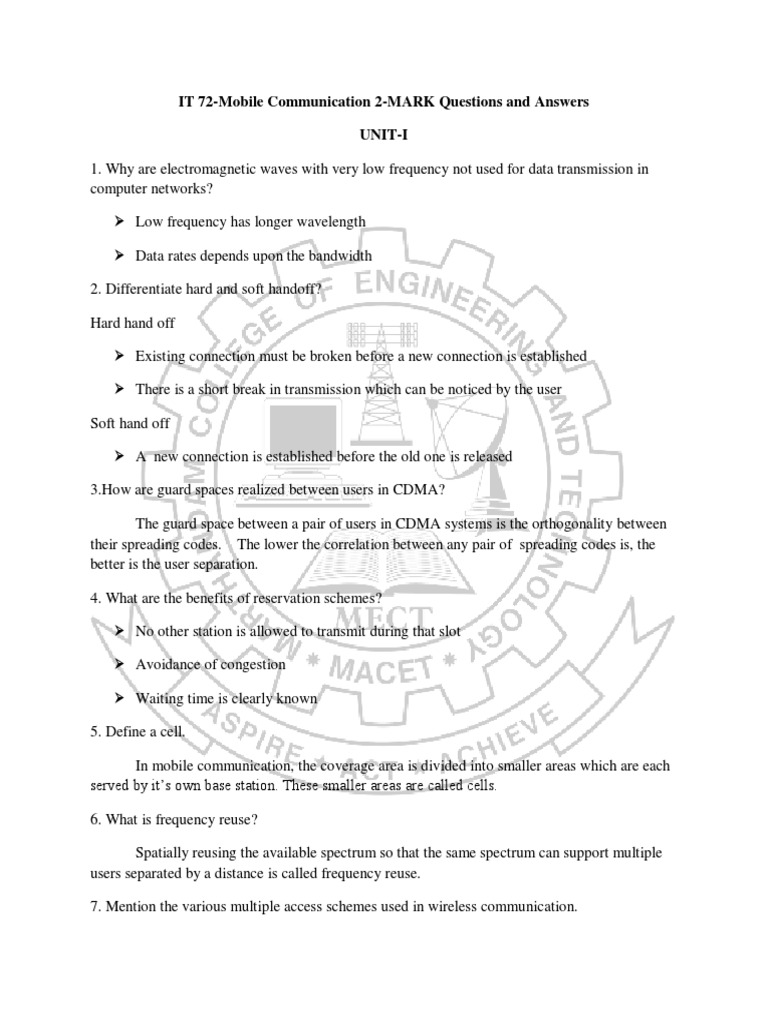Mobile Communication 2-MARK Questions and Answers | PDF | Cellular ...