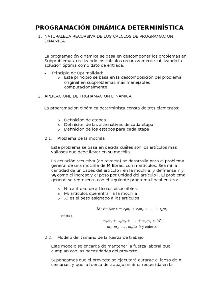Programación Dinámica Determinística | PDF | Programación dinámica ...