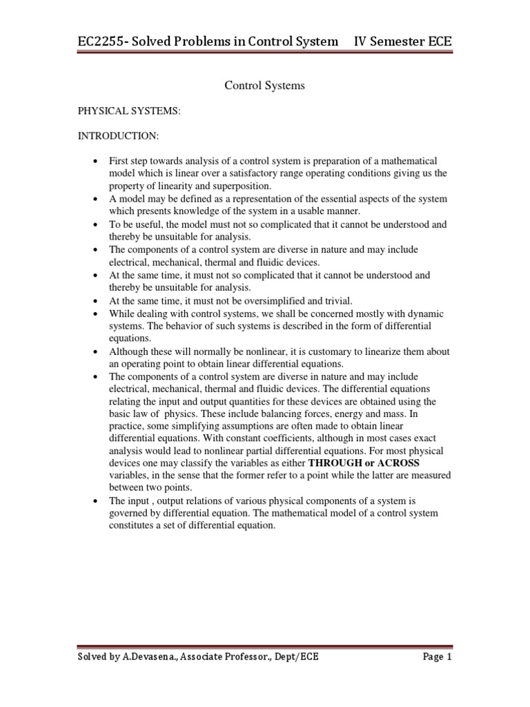 Control System Problem Solutions Guide | PDF | Nonlinear System | Linearity