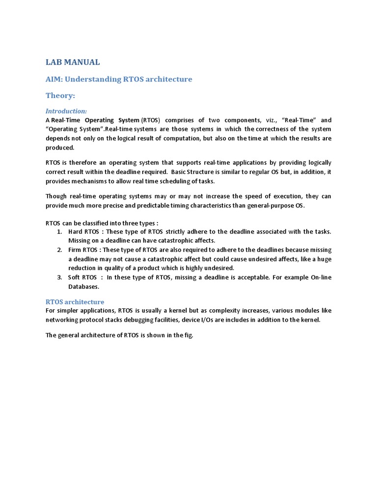 Lab Manual - RTOS Achitecture | PDF | Scheduling (Computing) | Kernel (Operating System)