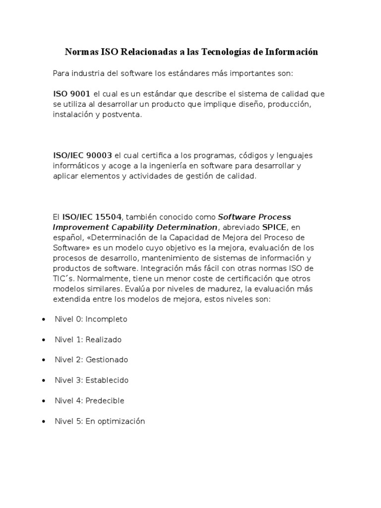 Normas ISO Relacionadas A Las Tecnologías de Información | PDF ...