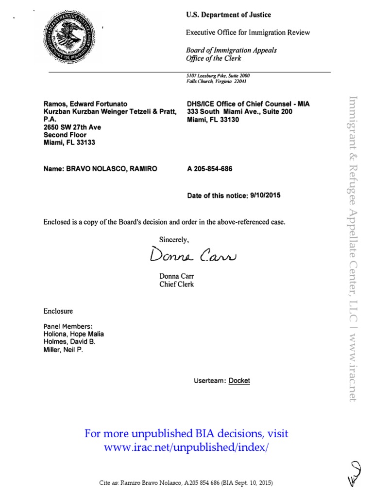 Ramiro Bravo Nolasco, A205 854 686 (BIA Sept. 10, 2015) | PDF | Removal ...