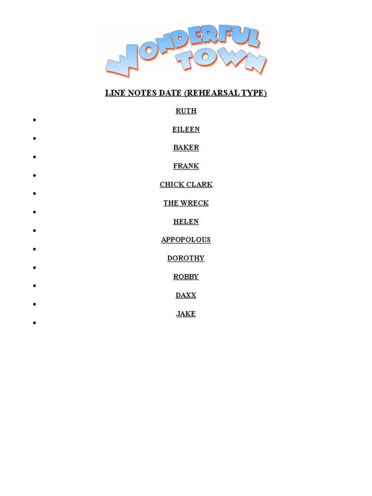 Rehearsal Line Notes Summary | PDF