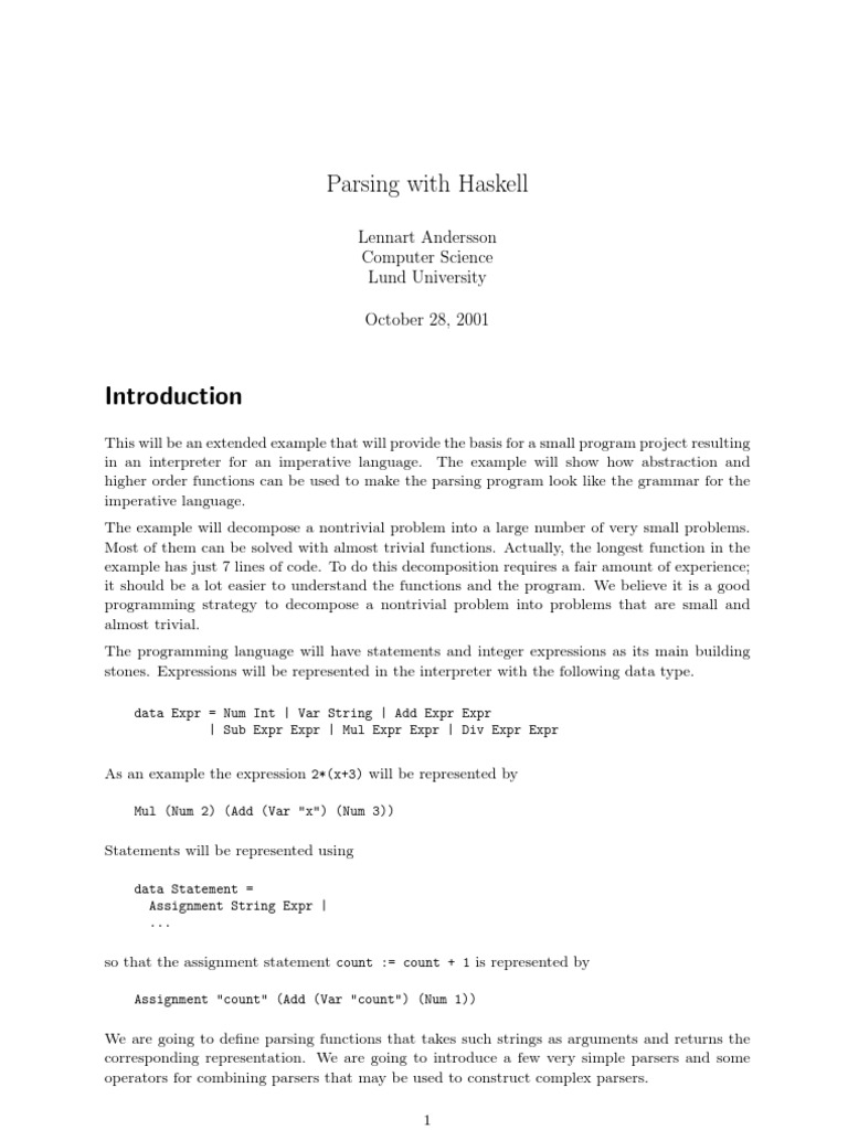Haskell Parsing for CS Students | PDF | Parsing | Data Type