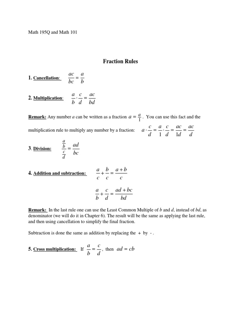 Fraction Rules | PDF | Fraction (Mathematics) | Multiplication