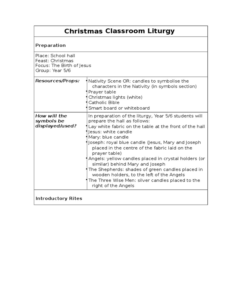 Christmas Classroom Liturgy | PDF | Lord's Prayer | Nativity Of Jesus
