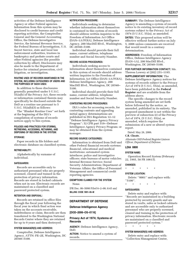 Notice: Privacy Act Systems of Records | PDF | Freedom Of Information ...
