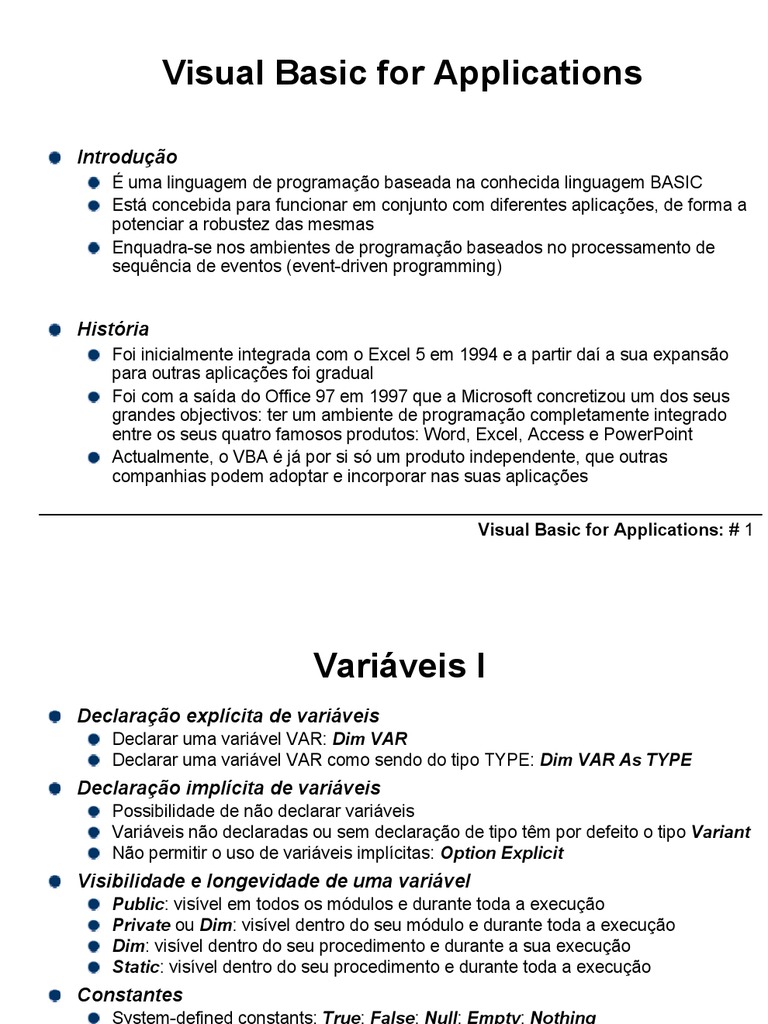 Visual Basic For Applications Pdf Visual Basic For Applications