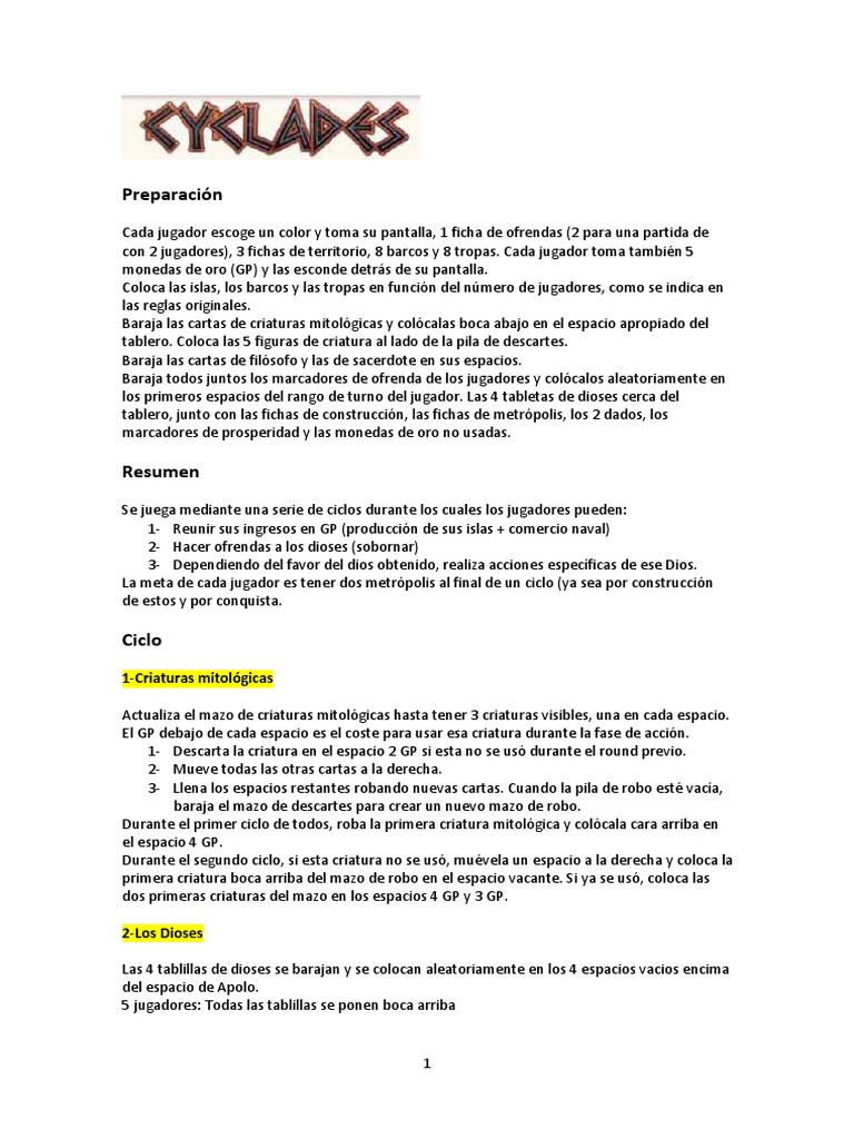 Cyclades Spanish Rules | PDF | Apolo | Defensor (Asociación de Fútbol)