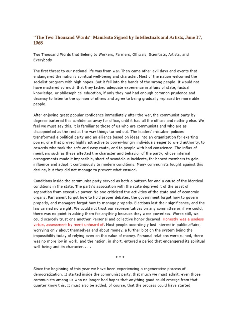 The Two Thousand Words Manifesto | PDF | Communism | Intellectual