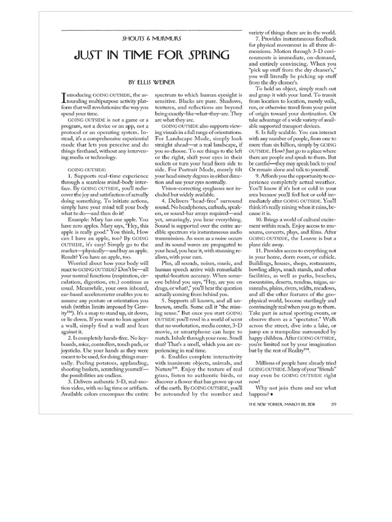 The New Yorker Just in Time For Spring by Ellis Weiner | PDF