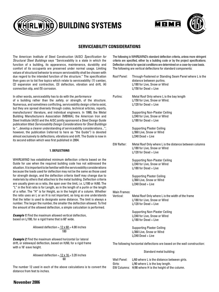 Serviceability MBMA | PDF | Framing (Construction) | Masonry