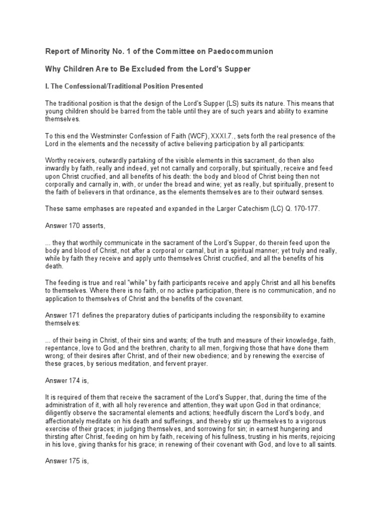 OPC Minority Report 1 On Paedocommunion | PDF | Eucharist | Sacrifice