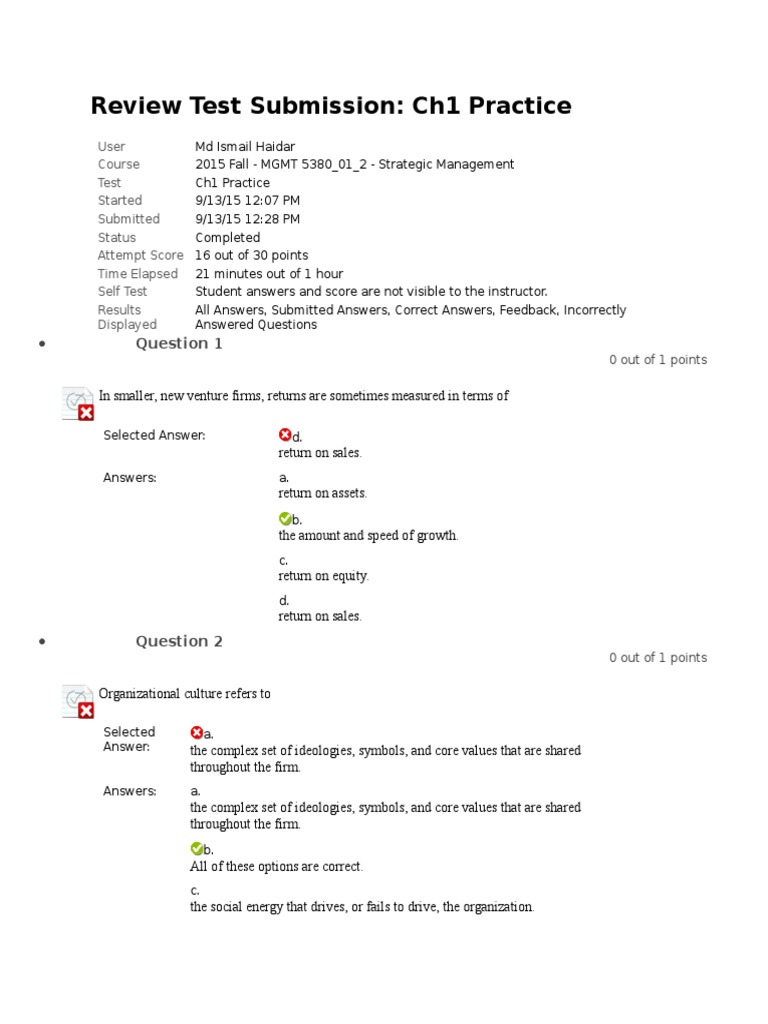 Review Test Submission CH 1 | PDF | Strategic Management | Economies