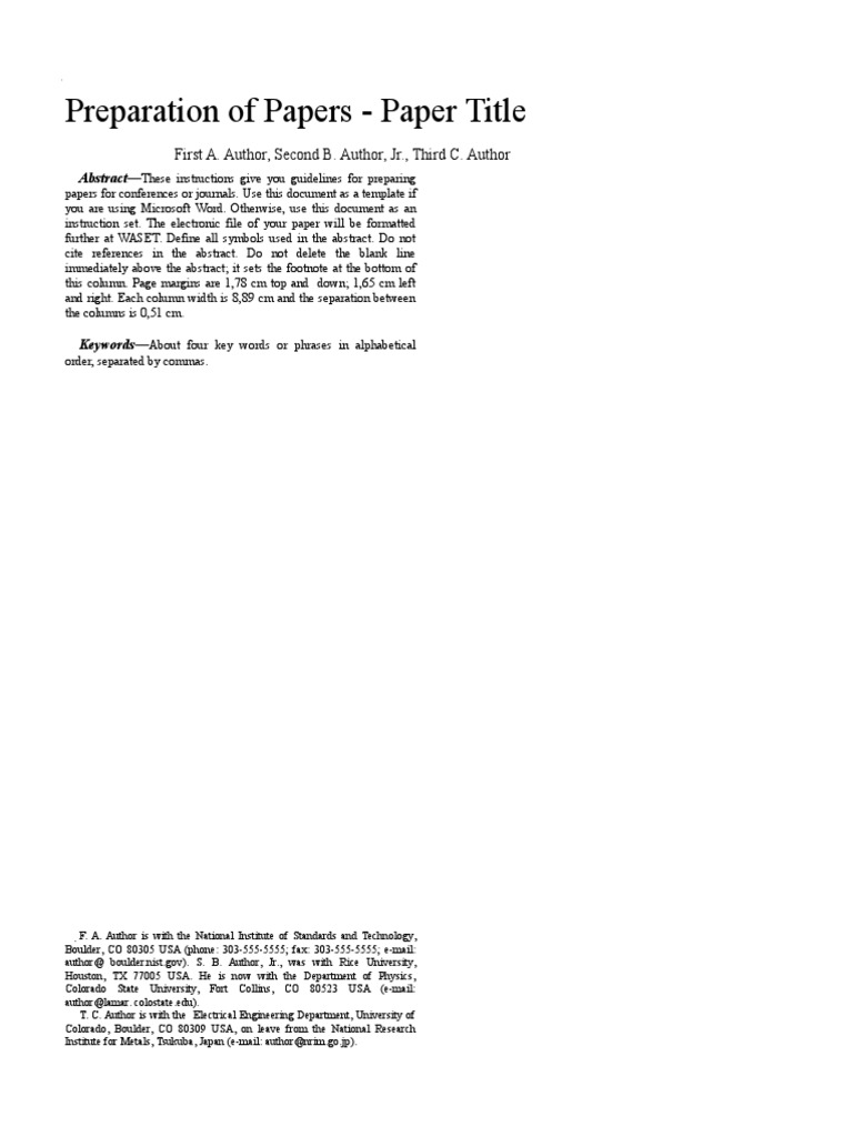 Preparation of Papers - Paper Title: First A. Author, Second B. Author ...
