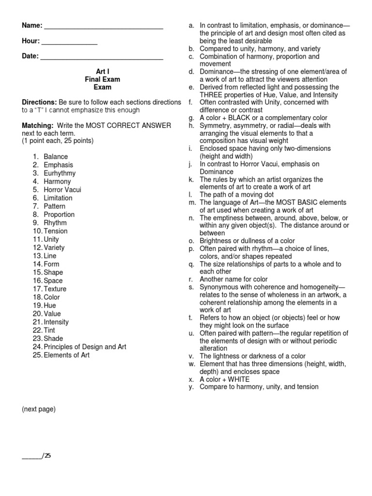 Final Exam Art 1 TEST | PDF | Color | Vision