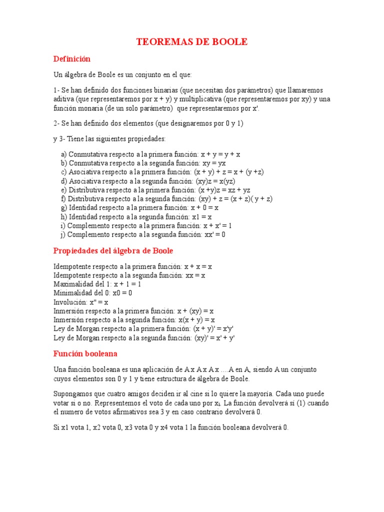 Teoremas de Boole | PDF