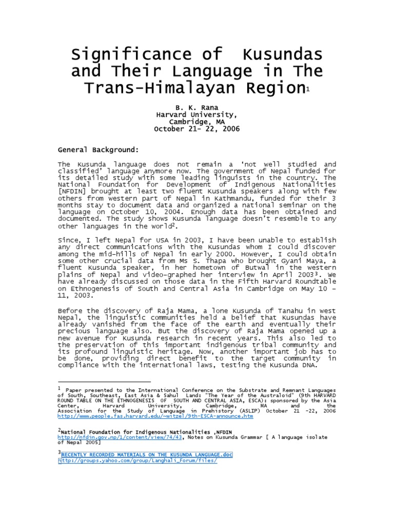 Importance of Kusunda Language in Nepal | PDF | Nepal | Languages