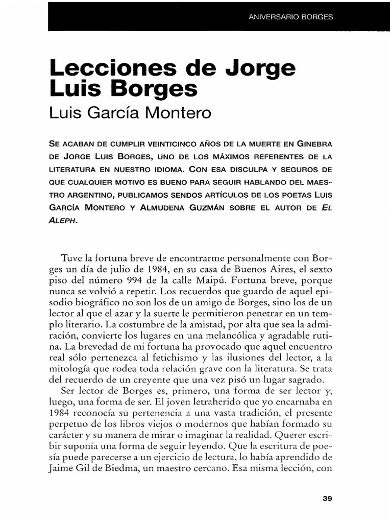 Lecciones de Jorge Luis Borges - Luis García Montero | PDF | Federico ...