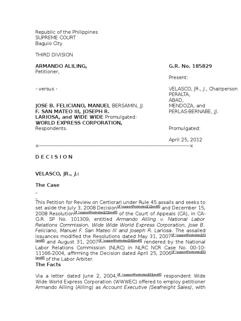 Aliling Vs Wide Wide World Express Corp FC | PDF | Damages | Employment