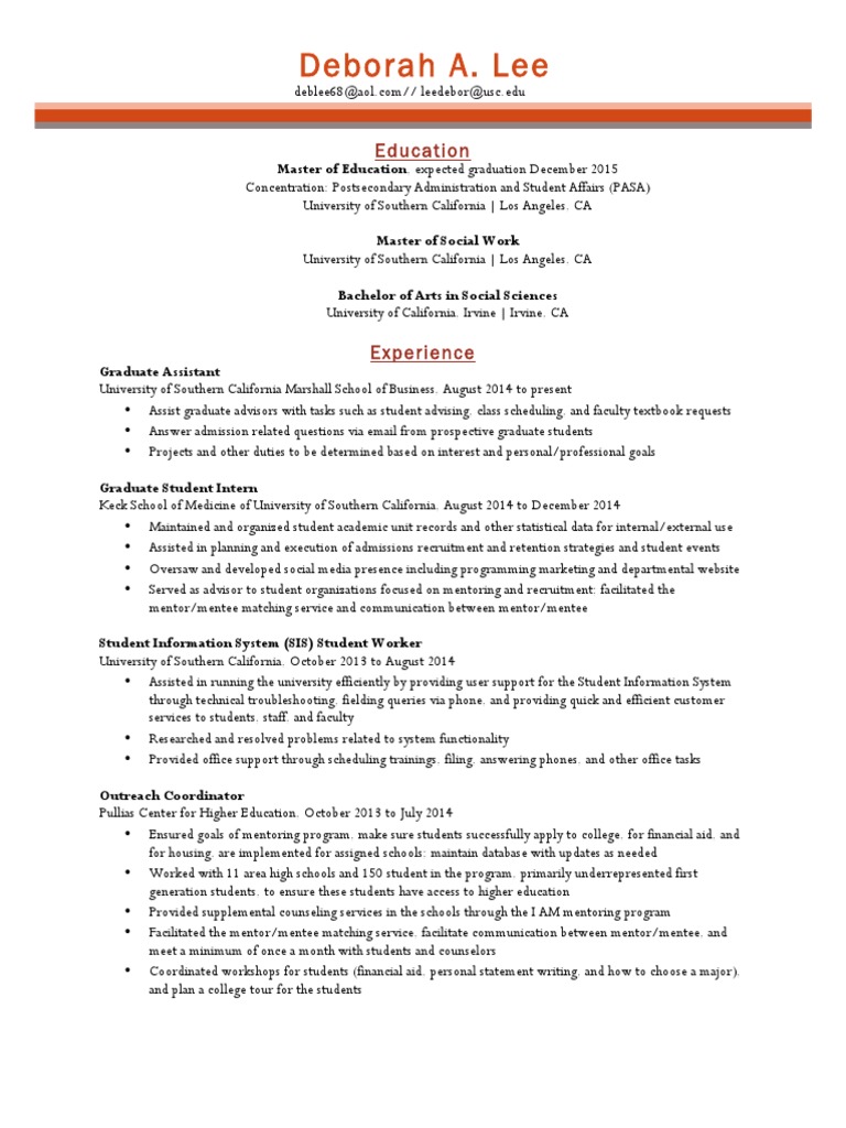USC Graduate Student Profile | PDF | Mentorship | Psychosocial
