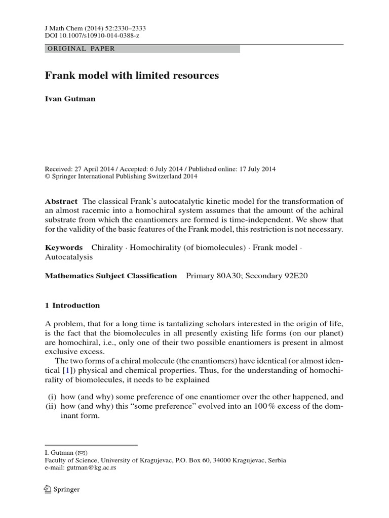 Frank Model With Limited Resources | PDF | Organic Chemistry | Chemistry