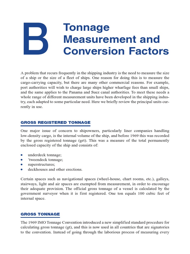 Tonnage Measurement and Conversion Guide | PDF | Tonnage | Watercraft