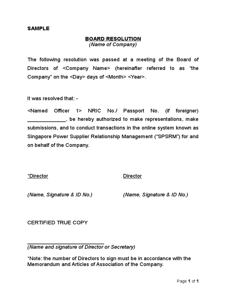 Board Resolution for SPSRM Authorization | PDF | Business