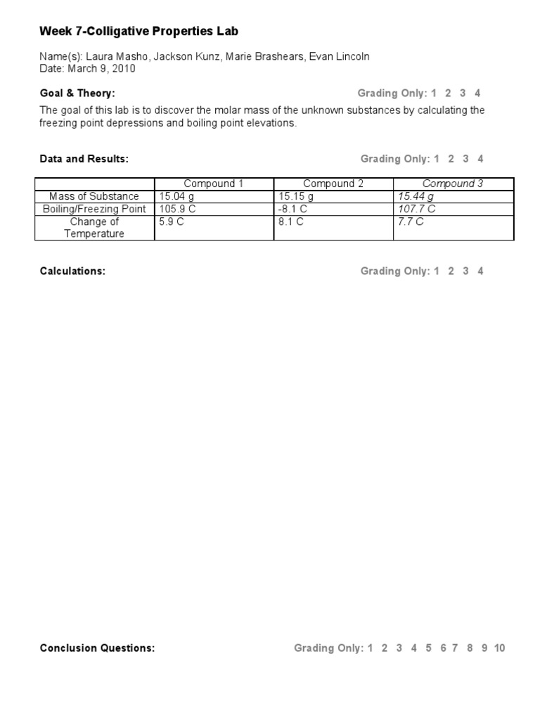 W7 Colligative Lab | PDF | Formula | Melting Point